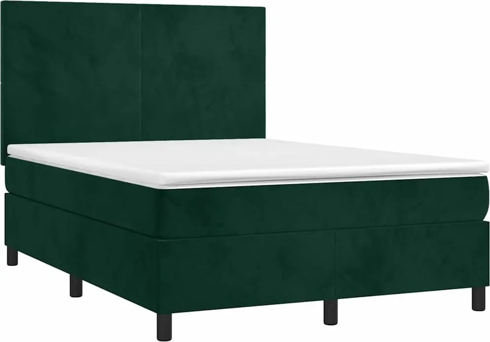 Box spring postel s matrací a LED tmavě zelená 140x190 cm samet 3136002