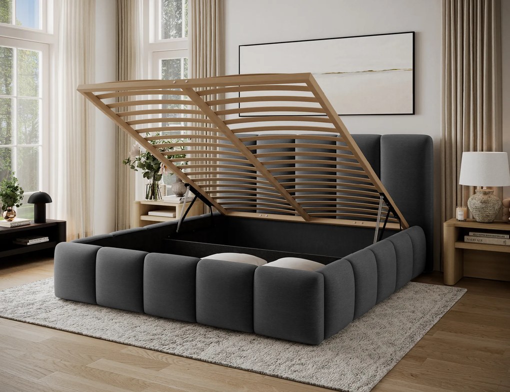 Postel Edvige + Dřevěný rám + Standardní zdvih + kontejner 160x200