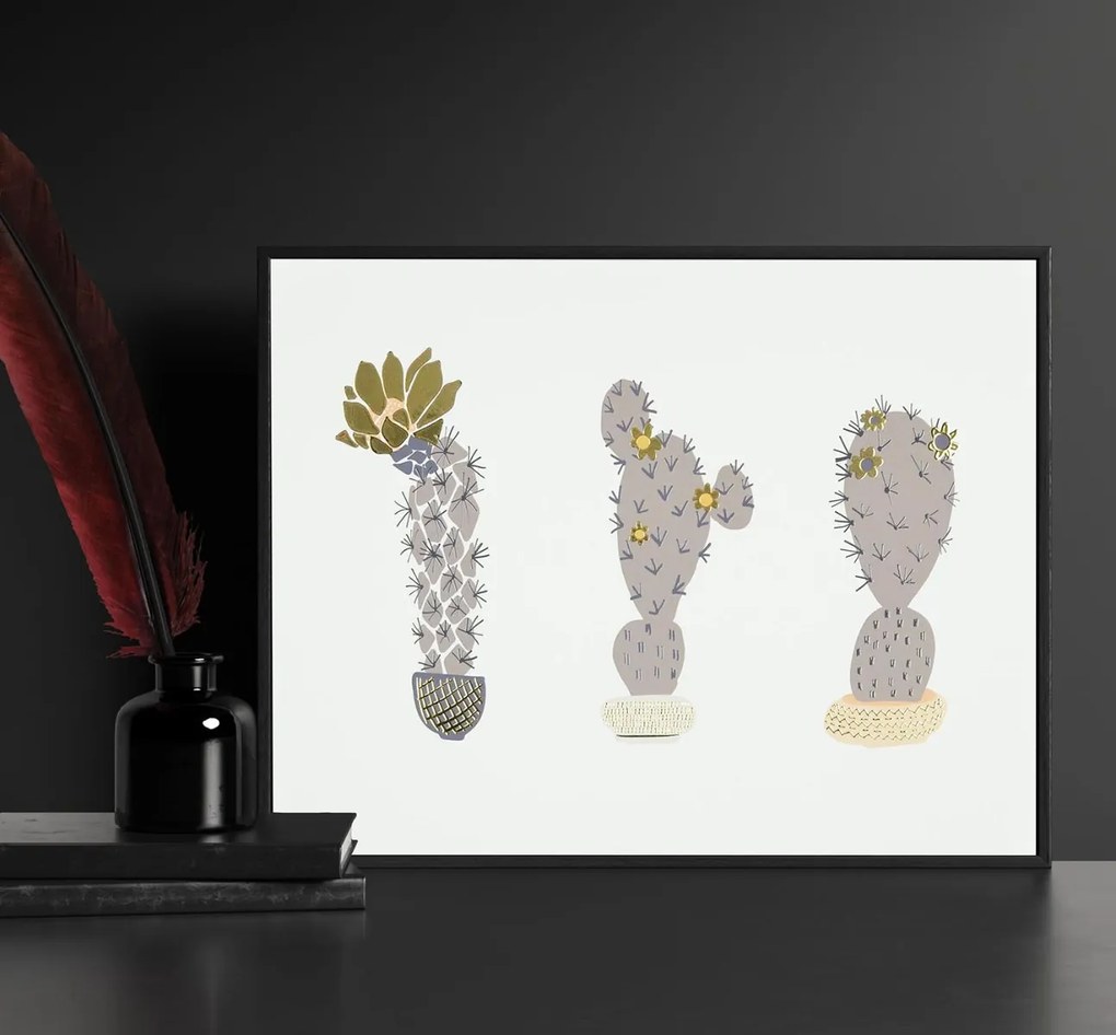 Tři Kaktusy 3D Zlatý Plakát
