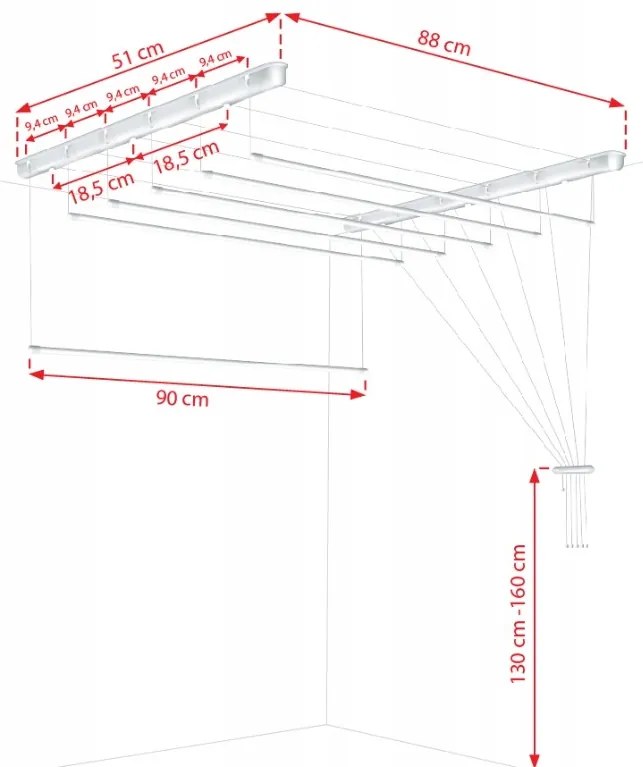 Erga Erga, stropní věšák na sušení prádla 6x90 cm, bílé, ERG-SEP-10SUSSUF6PP09