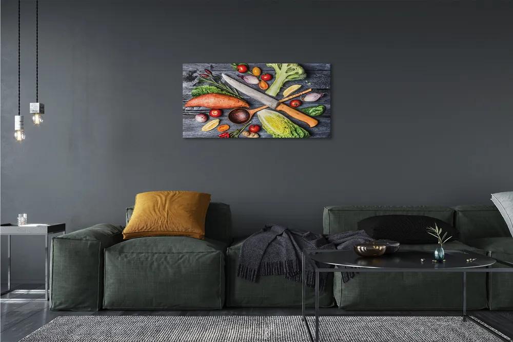 Obrazy na plátně Nůž vlákna příze špenát rajčata 140x70 cm