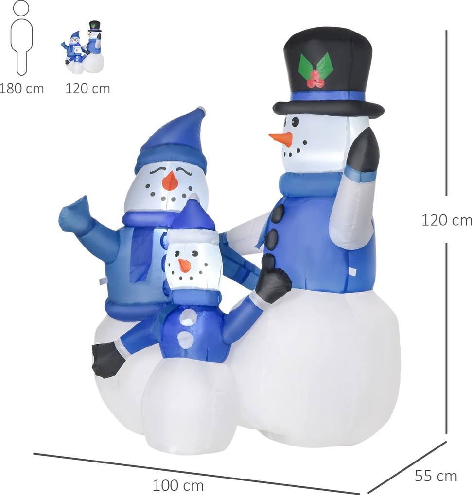 Aosom Sněhuláci sněhulák vánoční dekorace, LED světla, 1,8 m, včetně ventilátoru, samonafukovací