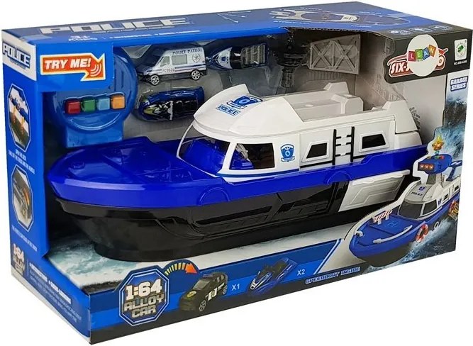 LEAN Toys Přepravní policejní loď s autíčky, se zvukem a světly
