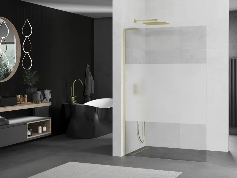 Mexen Kioto L, sprchová zástěna Walk-In 120 x 200 cm, 8mm čiré sklo-námraza, zlatý matný profil, 800-120-103-55-35