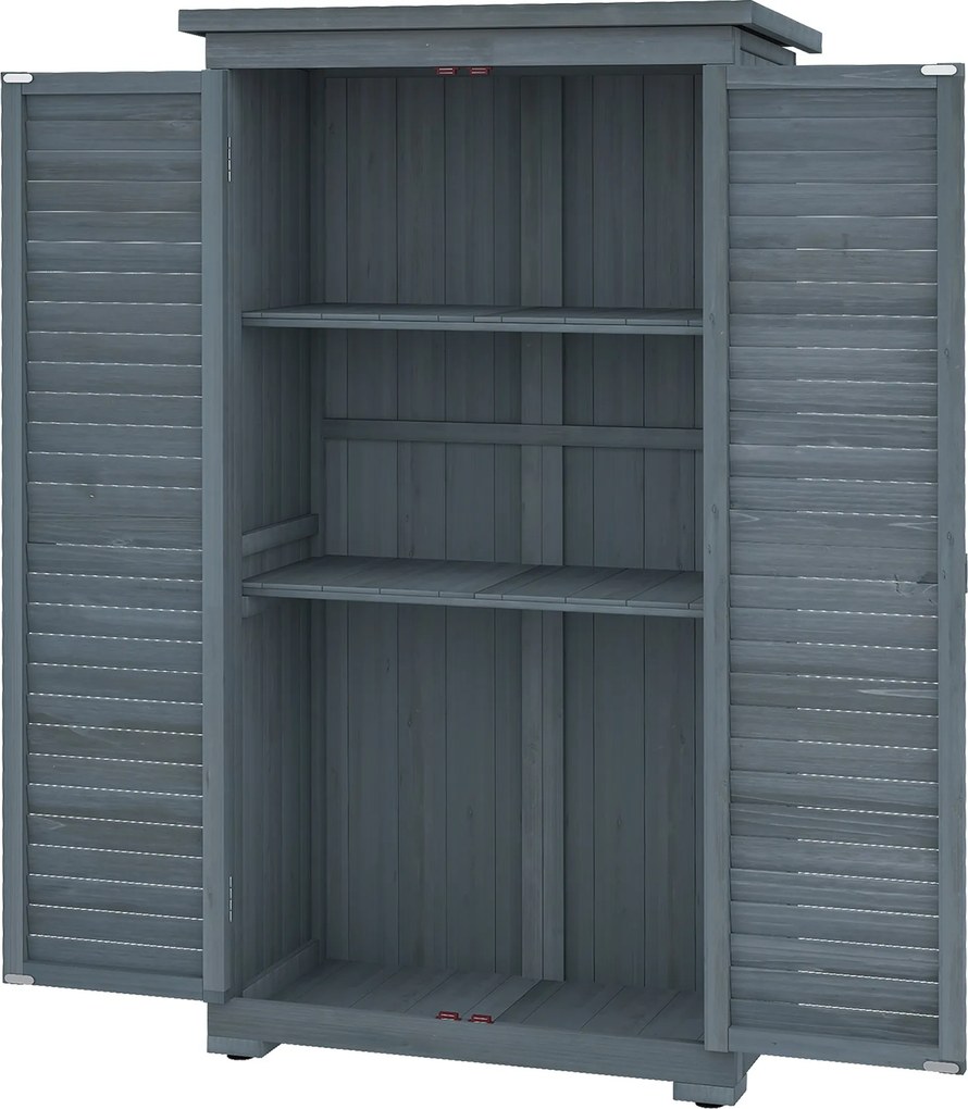Dřevěná kůlna Outsunny 0,31 m² 87x46,5x160 cm - Dřevěný skříň pro venkovní použití s 2 dveřmi a 2 vnitřními policemi na terasu | Aosom