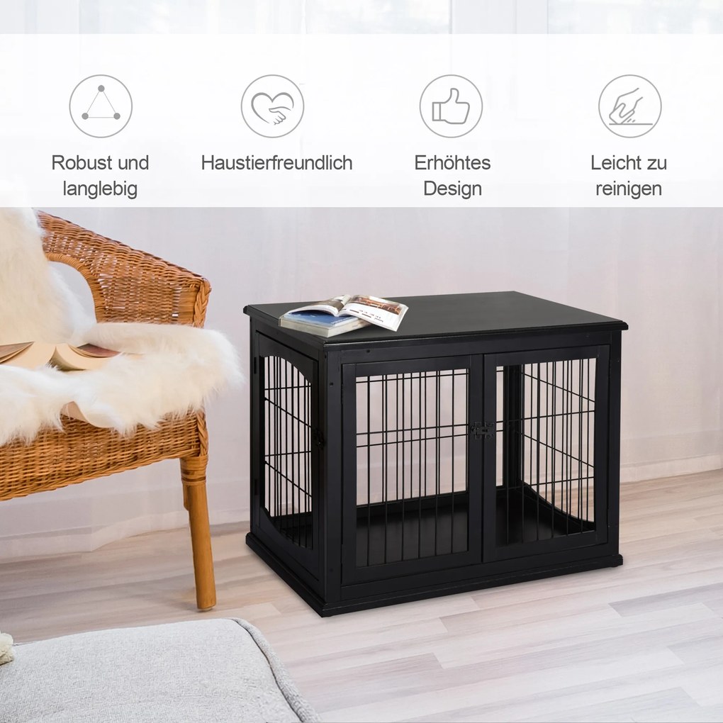 PawHut bouda pro psy, klec pro malá zvířata, MDF kov, černá, 81x58,5x66 cm| Aosom