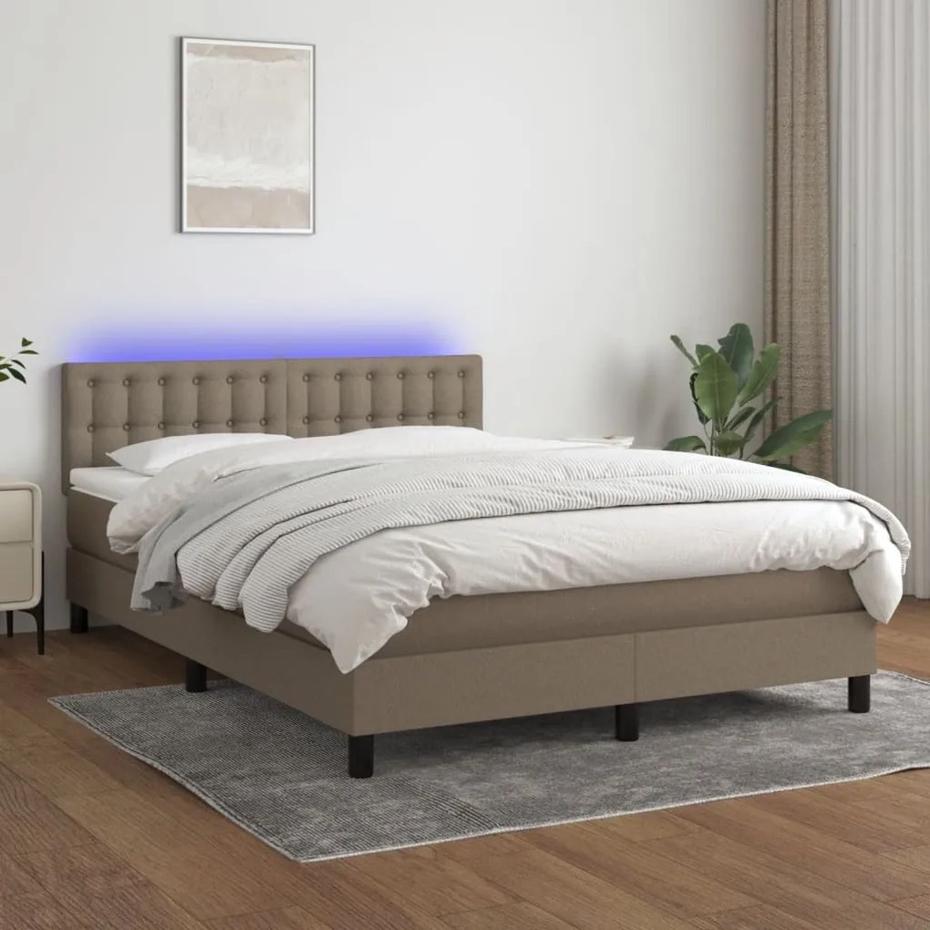 Box spring postel s matrací a LED taupe 140x190 cm textil
