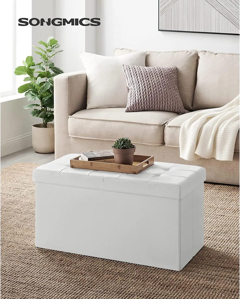 Puf, skládací úložná lavice otoman 80L, 76x38x38 cm, bílý