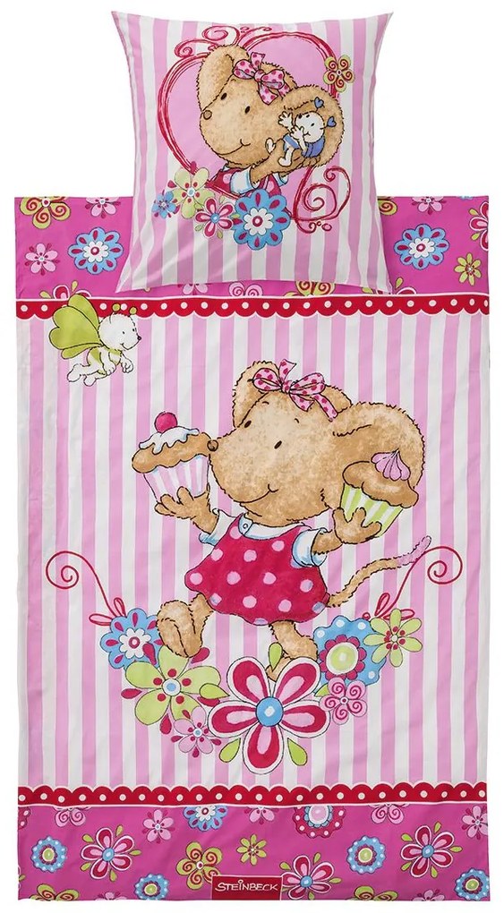 Dětské ložní prádlo (myš / světle růžová), Barva: myš / světle růžová - 4250527621288