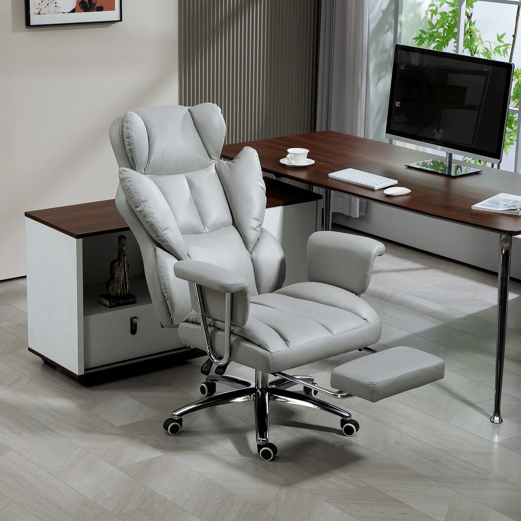 Kancelářská židle HOMCOM s funkcí polohování, ergonomická kancelářská židle, výškově nastavitelná otočná židle s podnožkou, čalouněná, nosnost do 120…
