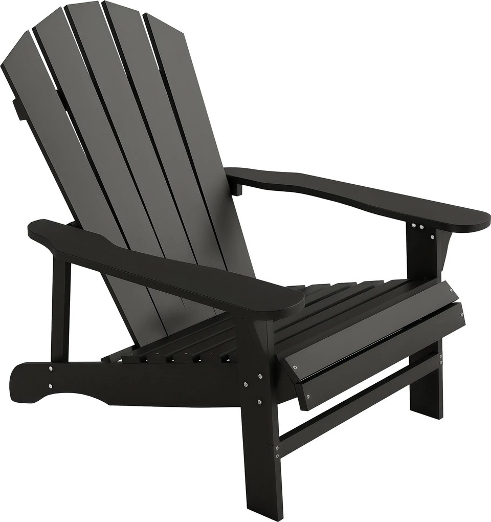 Outsunny venkovní odolné dřevěné adirondack křeslo — vysoké opěradlo, široké loketní opěrky, černé, 78 × 89 × 88 cm | Aosom