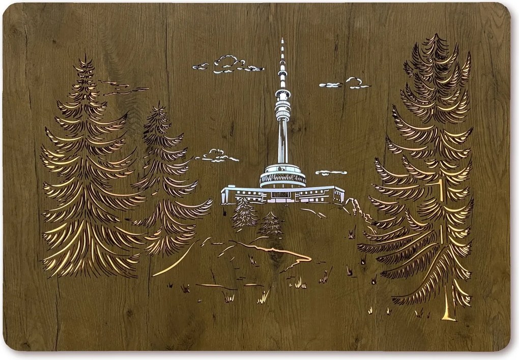 Li-Go "Praděd" světelný obraz s baterií 90x62cm varianta ovládání: ovládání na obraze včetně dálkového ovladače, provedení povrchu: ořech