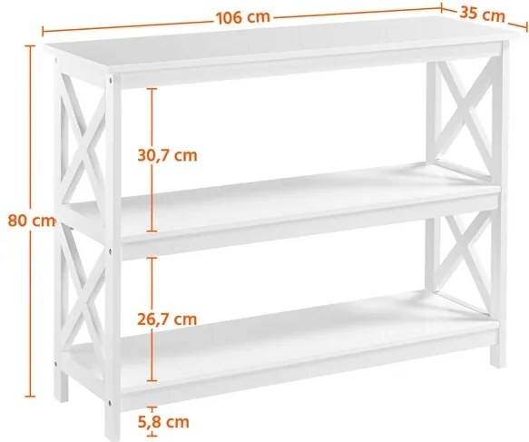 Odkládací stolek Yaheetech – bílá, 106 cm (délka) × 35 cm (šířka) × 80 cm (výška) (255329262730)