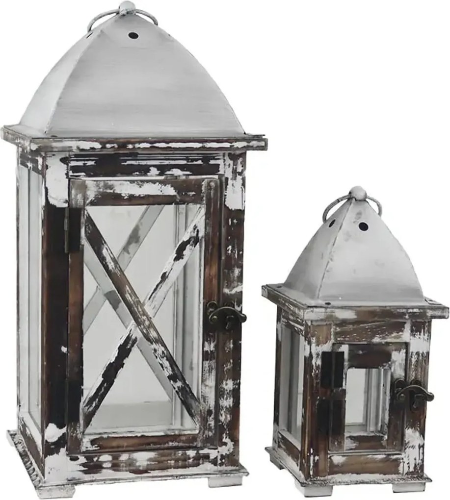 Sada 2 ks dřevěná lucerna, S/2 D7085 - výška 23,5 cm, 40 cm