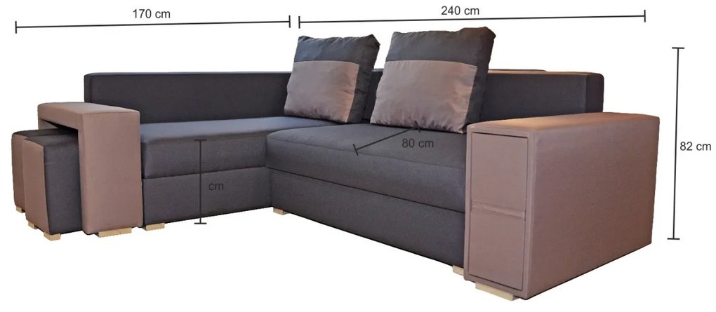 Rohová rozkládací sedačka MADRYT černo-šedá - DREAM VELVET 202.12 + DREAM VELVET 202.13