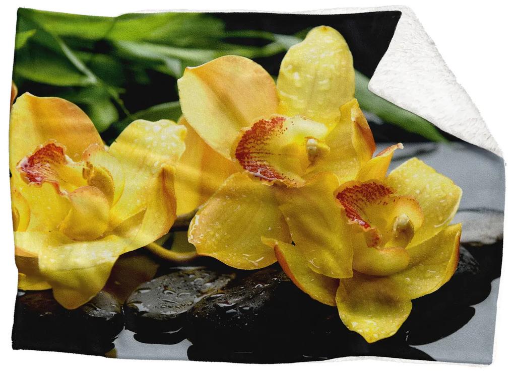 IMPAR Fleecová deka Žluté květy 150x120 cm (Rozměr : 200 x 140 cm, Podšití beránkem: ANO)