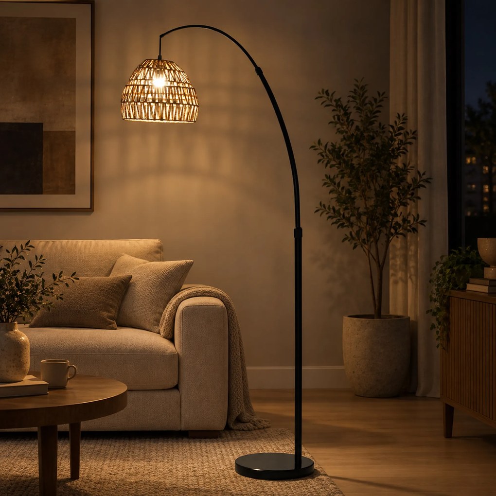 HOMCOM oblouková stojací lampa s dvojitým stínidlem, černá