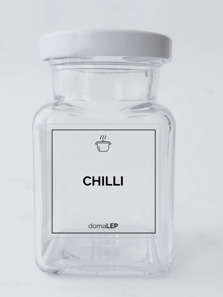 Samolepka na kořenky CHILLI průhledná 5 × 5 cm tučné písmo