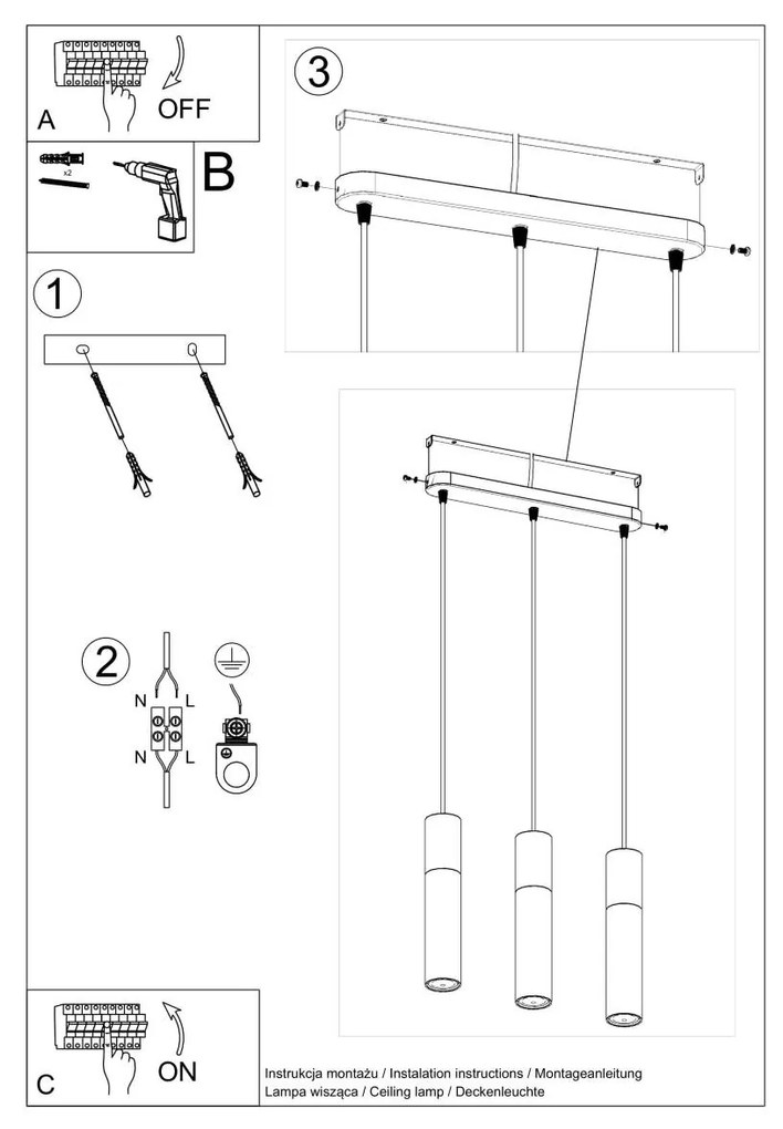 Závěsné svítidlo Borgio, 3x betonové/bílé kovové stínítko