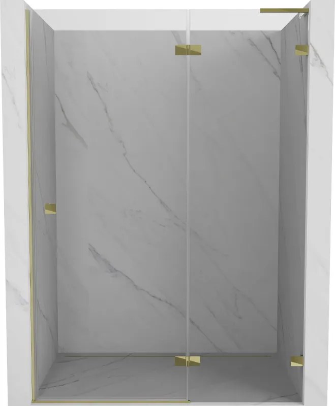 Mexen, Mexen Lunar L výklopné pravé sprchové dveře 130 cm, transparentní, zlaté - 834L-130-000-50-00-P