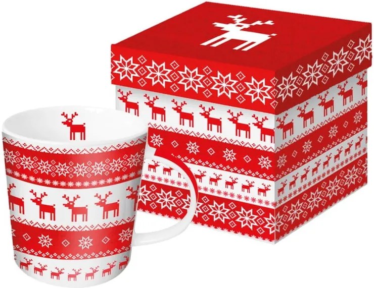 Hrnek z kostního porcelánu s vánočním motivem v dárkovém balení PPD Magic Rojo Christmas, 350 ml