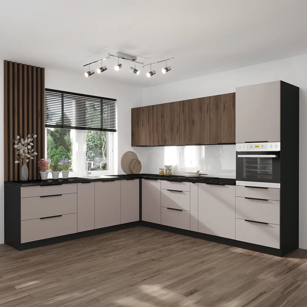 Skříňka na vestavnou chladničku, ořech okapi/černá, MENZO 60 LO-210 2F
