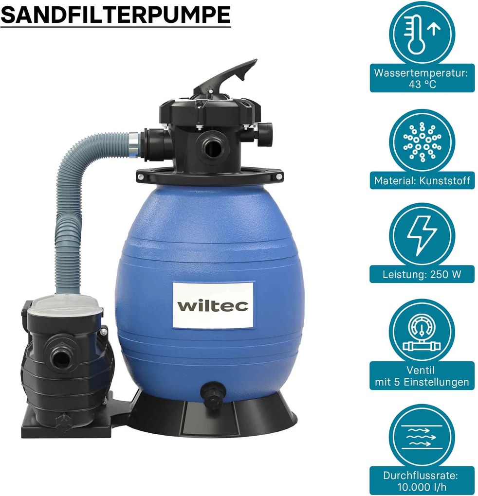 Bazénové čerpadlo Wiltec – 250 W, 26 l, 10000 l/h (63344)