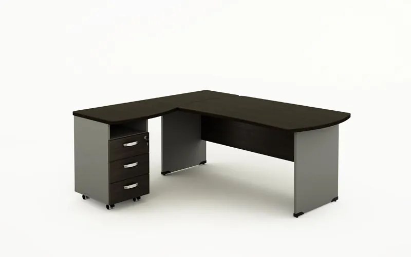 b2b partner Rohový psací stůl BERN s kontejnerem, wenge, 1800x1600x740 mm (2030251)