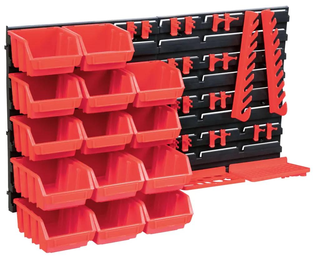 150809 vidaXL 39dílný set skladovacích zásobníků nástěnné panely červenočerný