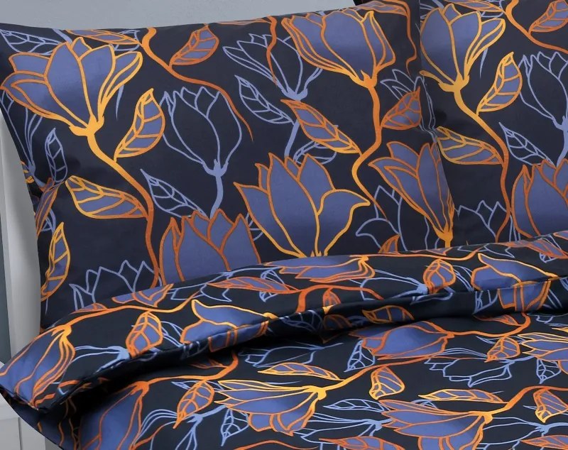 Bellatex Bavlněné povlečení na dvoudeku Modrá,Zlatá 200x220 cm, 2ks 70x90 cm (200 cm šířka x 220 cm délka prodloužená)