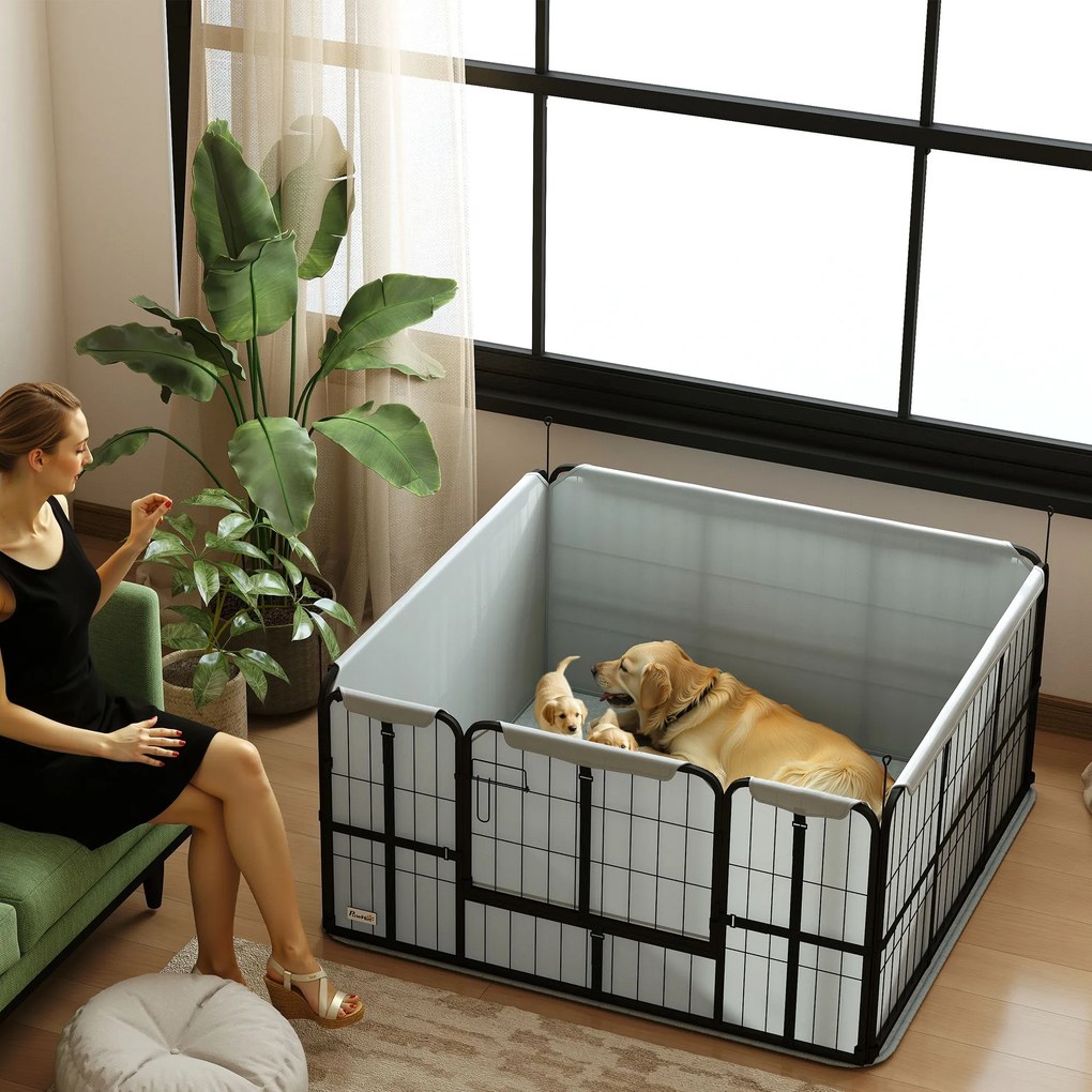PawHut Cvičební Box pro Štěňata, Box se Zámkem, Oxford 600D Tkanina, Pratelná Podložka, Ohrádka pro Psy, Ocel, 122 x 60 cm, Černá