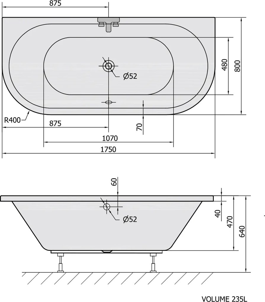 Polysan Viva D 175 x 80 cm vana obdélníková akrylátová 89119