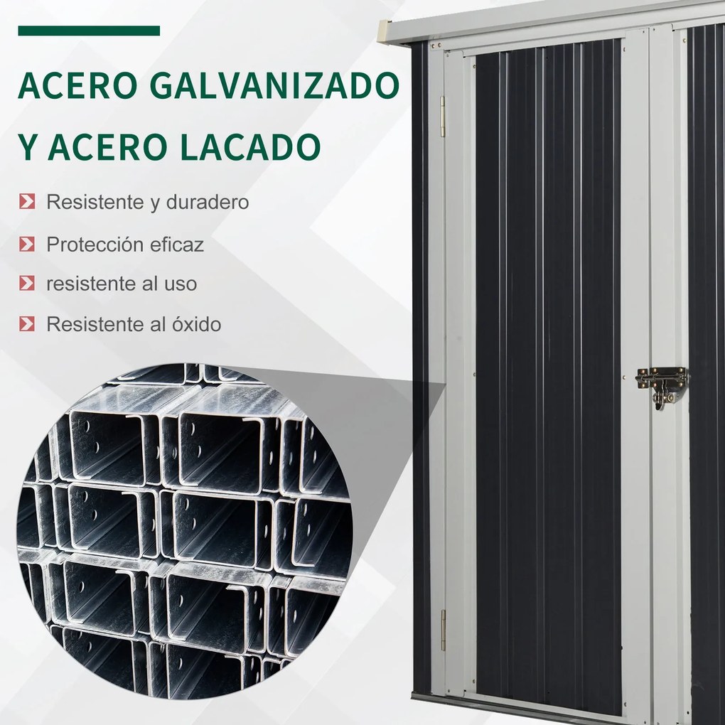Outsunny Zahradní Kůlna 1,26 m² 147x86x134 cm Kovová Zahradní Kůlna se 2 Dveřmi a Zámkem pro Úložiště Nářadí na Terase Černá