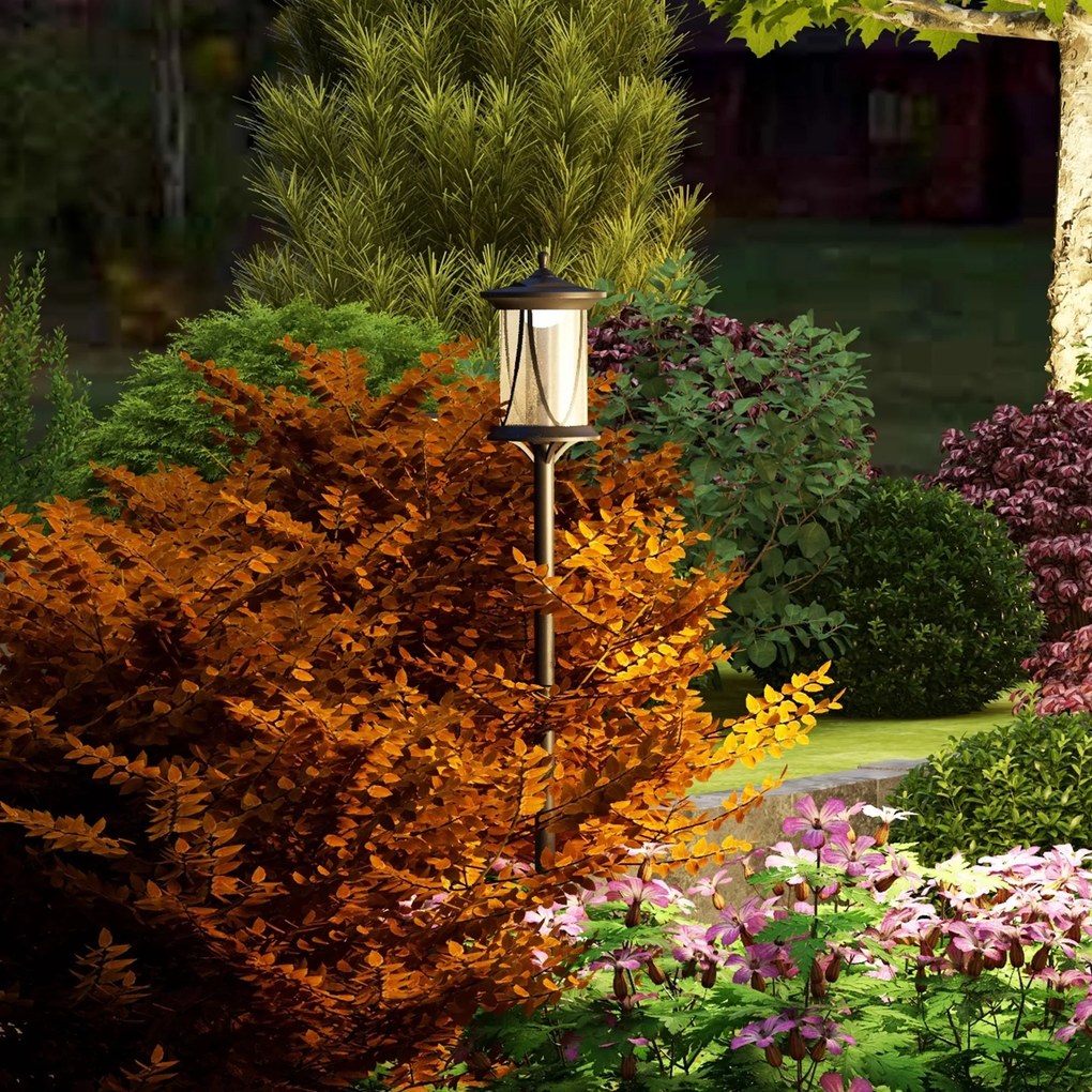 Solární pouliční lampa LED Outsunny, IP44, ABS, 17W x 17D x 127H cm, se studeným bílým světlem LED, světelný senzor, vodotěsná, pro venkovní použití,…