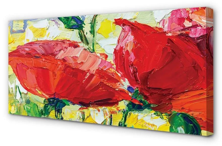 Obrazy na plátně červené květy 140x70 cm
