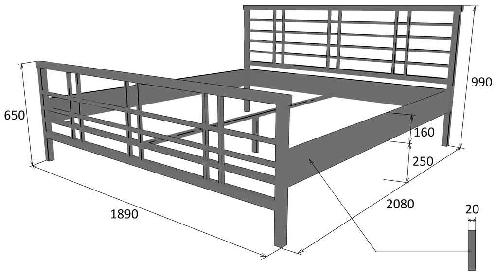 Nábytek ATIKA s.r.o. Kovová postel BARS Barevne provedení: černá, Rozměr: 100 x 200 cm
