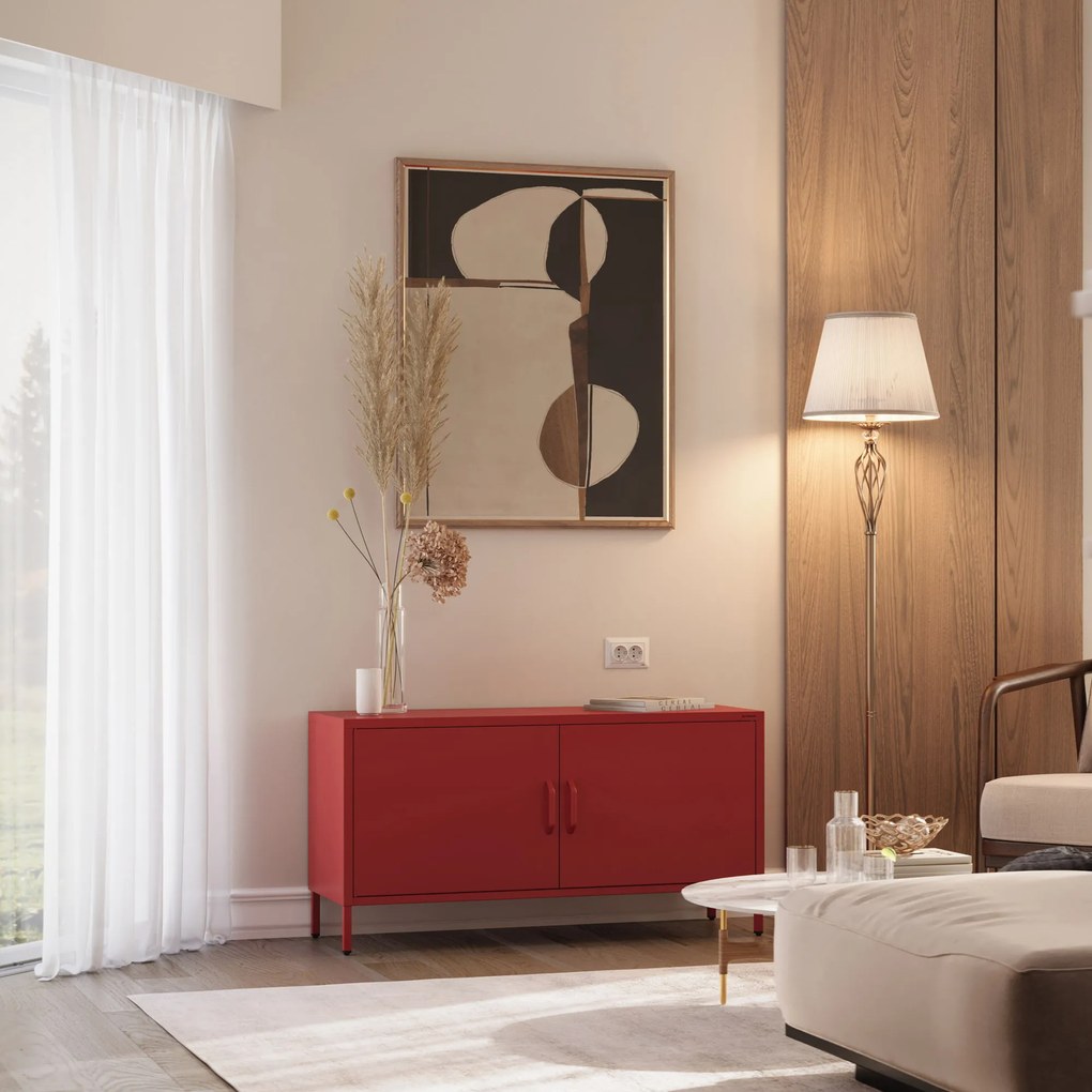 TV skříňka kovová na nožičkách červená, 1150x595x400 mm: ROSA Modern