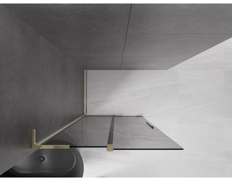Mexen Velar L, posuvná sprchová zástěna Walk-in 100 x 200 cm, 8mm šedé sklo, zlatá lesklá, 871-100-003-43-50