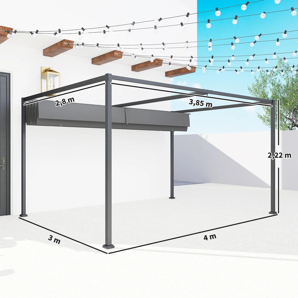 Outsunny pergola 4x3m zahradní pavilon, ocelové zastřešení terasy, zahradní pavilon s nastavitelnou střechou, volně stojící, ochrana před sluncem pro…