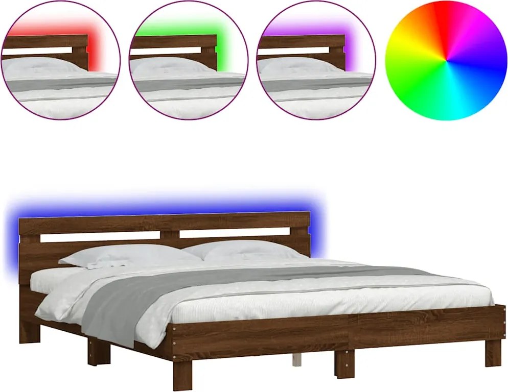 Rám postele s čelem a LED osvětlením hnědý dub 180 x 200 cm 3207531