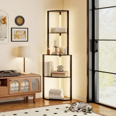 HOMCOM stojací lampa se 4 policemi (rohová), stmívatelná, 55,5 × 39,5 × 163 cm, černá