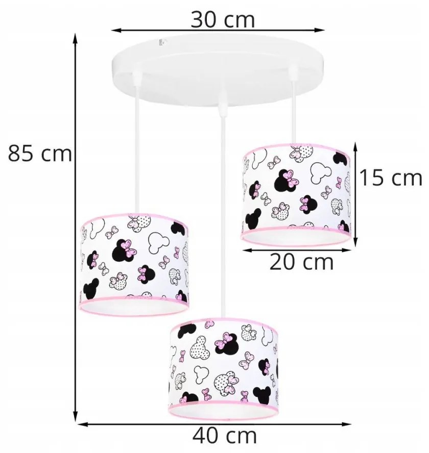 Dětské závěsné svítidlo Minnie, 3x textilní stínítko se vzorem,