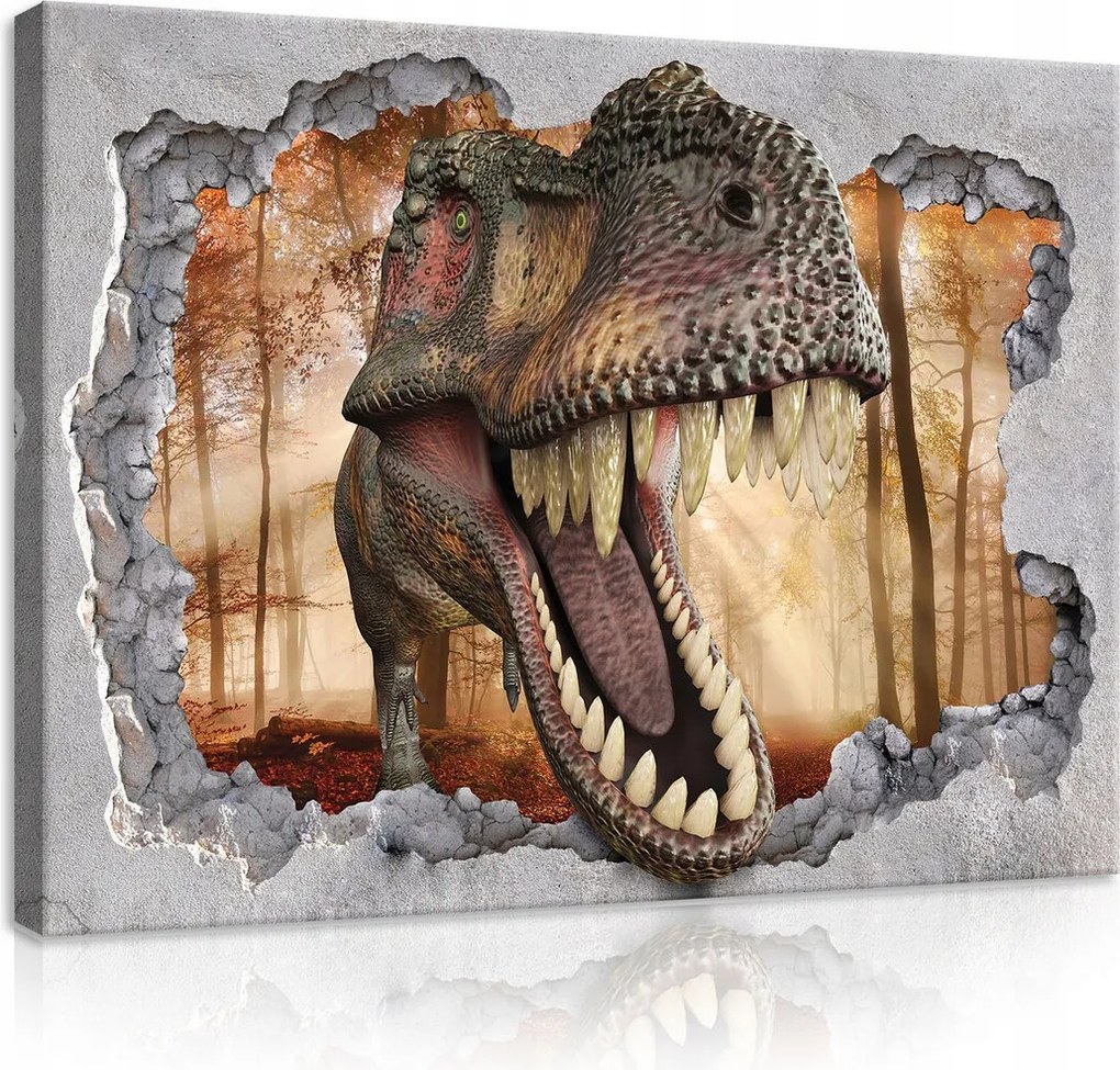Obraz Na Plátně Canvas 80x60 Dinosaurus 3D Díra