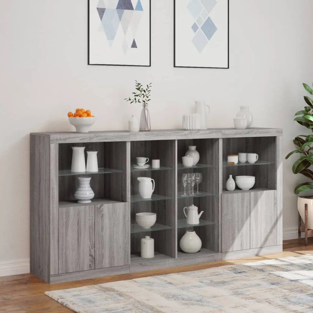 Příborník s LED osvětlením šedý sonoma 202 x 37 x 100 cm 3209189