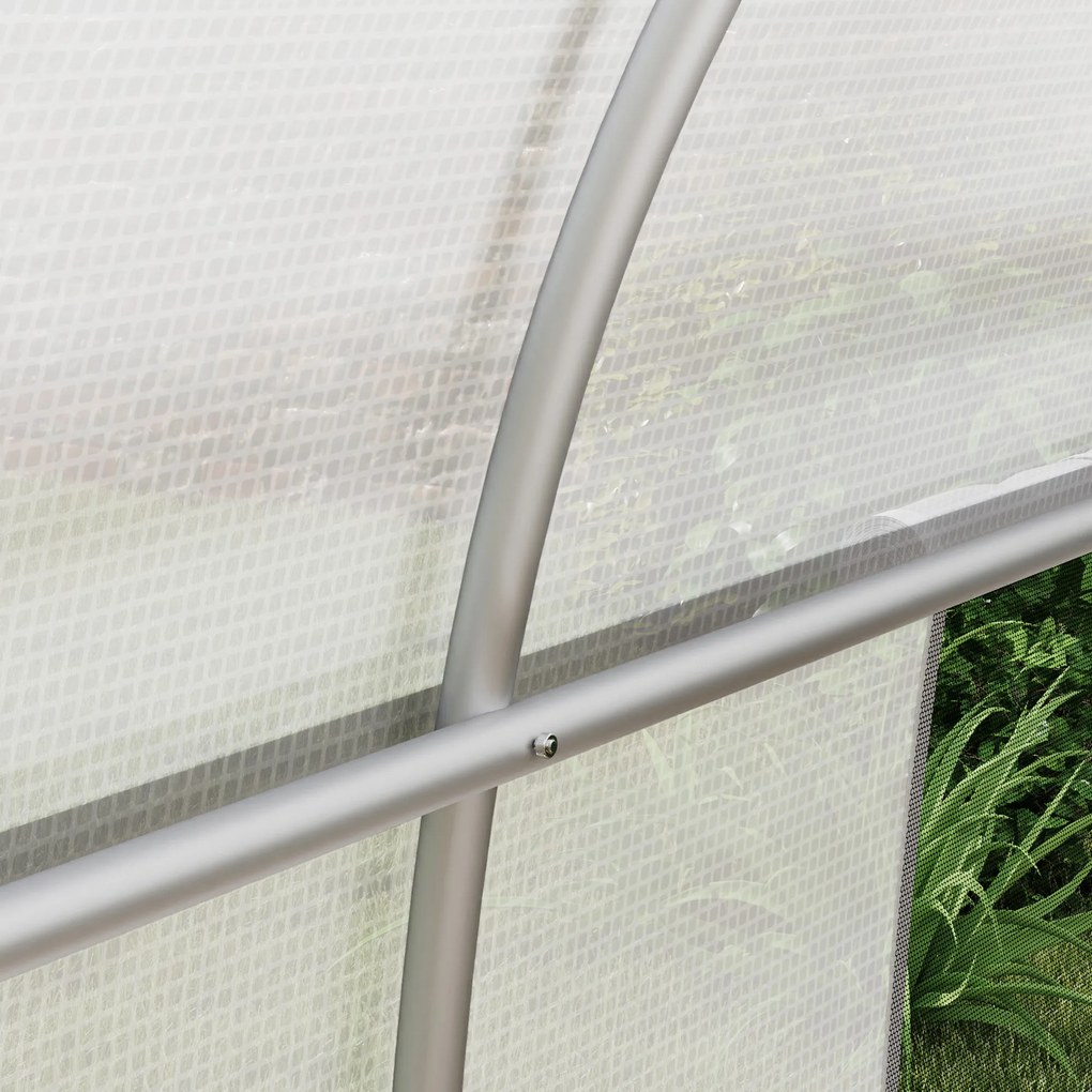 Outsunny Tunelový Skleník 24 m² s PE Krytem a Pozinkovaným Ocelovým Rámem Ø 24 mm 12 Zelených Oken a Rolovacích Dveří 8 x 3 x 2 m Bílá | Aosom