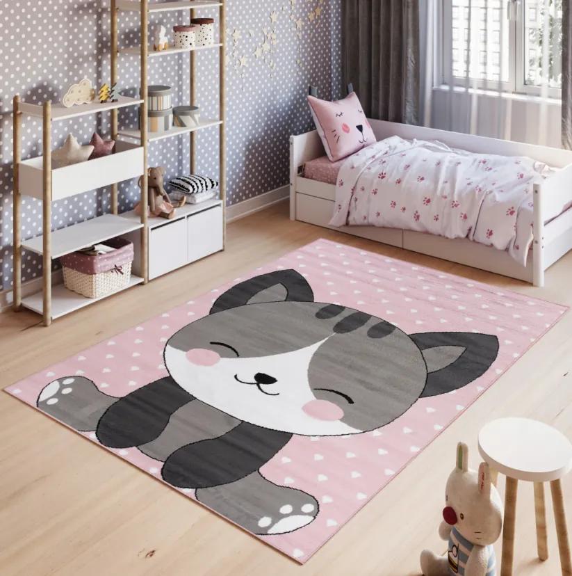 Chemex Dětský koberec kočička růžový různé rozměry Rozměr: 220x160cm