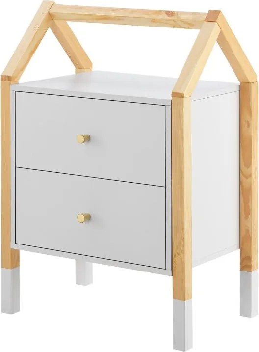 Dětský noční stolek domeček se 2 zásuvkami, bílý