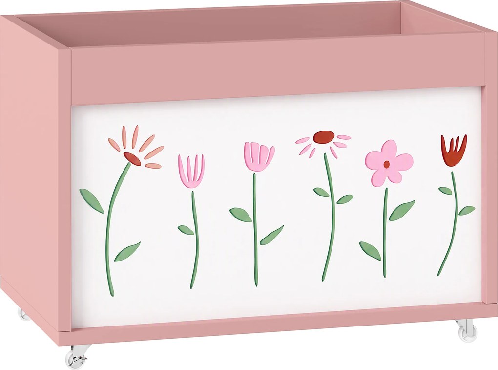 AIYAPLAY hrací box na hračky, úložný box s kolečky a brzdami, 34,5 l otevřený box na hračky s květinovým vzorem, 50 x 30 x 33,5 cm