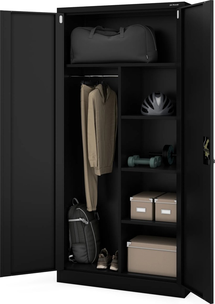 Víceúčelová kovová skříň s tyčí, černá, 900x1850x450 mm: DAWID All Black