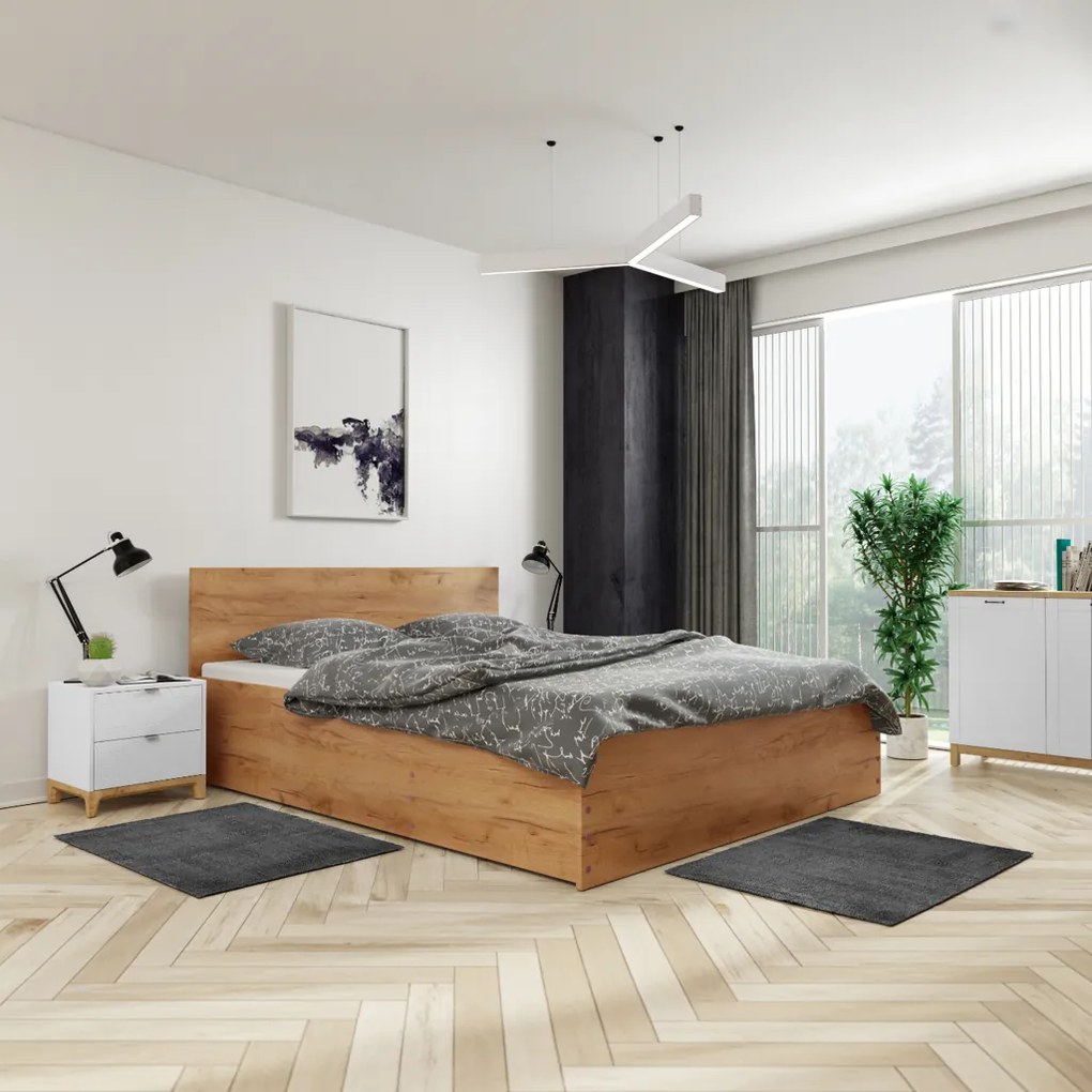 SMB Dřevěná postel s úložným prostorem CANARY, 160x200 cm Dekor: Bílá